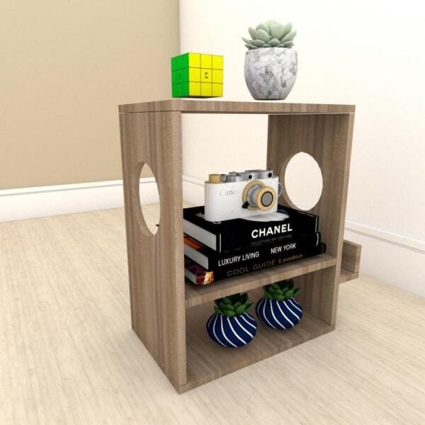 Mesa Lateral Para Sofá Moderna Com Nicho Marrom En52804Ml | MadeiraMadeira