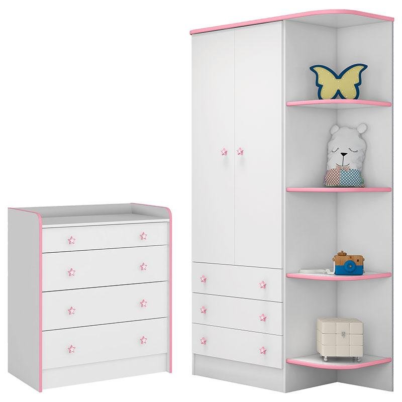 Cômoda 2523 e Guarda Roupa Infantil 105 2 Portas com Cantoneira Doce ...