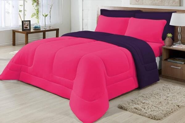 Edredom Casal Malha 100% Algodão Dupla Face Roxo E Pink | MadeiraMadeira