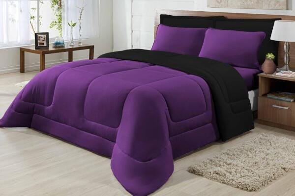 Edredom Solteiro Malha 100% Algodão Dupla Face Roxo E Preto ...