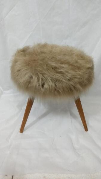 Puff Puff Redondo Banqueta Pelúcia Bege | MadeiraMadeira