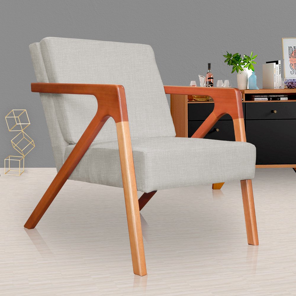 Poltona Luxo Monalisa Pés de Madeira Linho Bege - Vallisa Decor ...