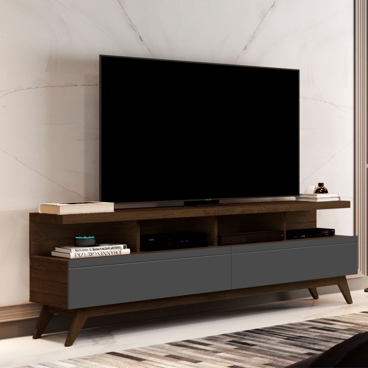 Rack para Sala Televisão até 55 Polegadas - Mod.2014:Cedro/Cinza ...