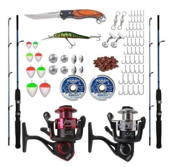 Kit Pesca Completo Molinete 3 Rolamento Com Vara Acessórios | MadeiraMadeira