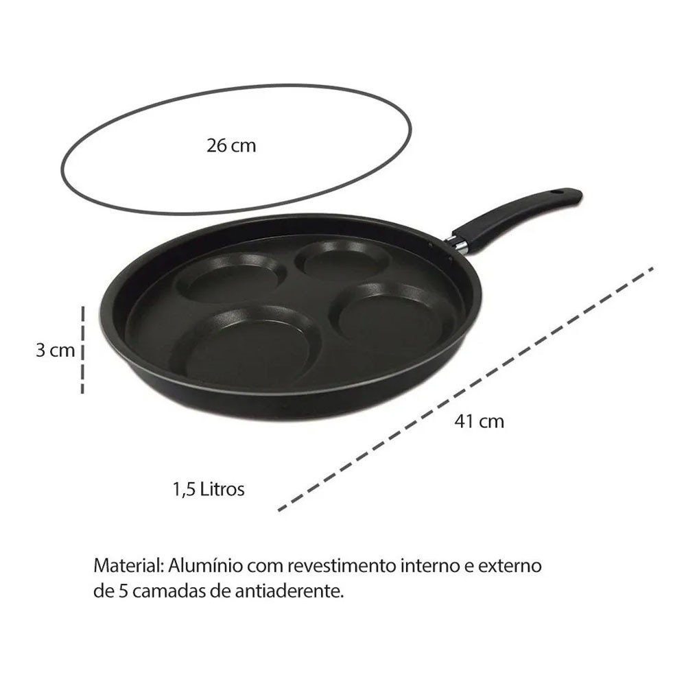 Frigideira 26 Cm Antiaderente 4 Ovos/Hamburguer Teflon Vermelha | MadeiraMadeira