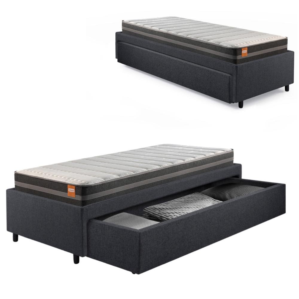 Cama Box Solteiro com Gaveta 88x188 cm Revestida em Linho Cinza com ...