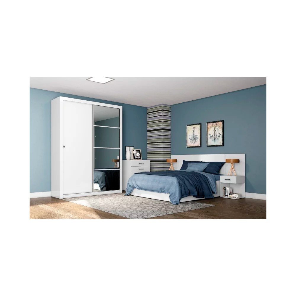 Jogo de Quarto para Casal 3 Peças Alegro Branco - Henn | MadeiraMadeira