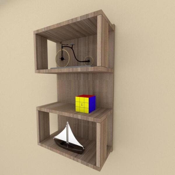 Prateleira Com Nicho E-Nichos Minimalista Marrom En47704P | MadeiraMadeira