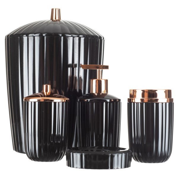 Kit Banheiro Lavabo Conjunto Lixeira Saboneteira 5 Peças - Preto ...