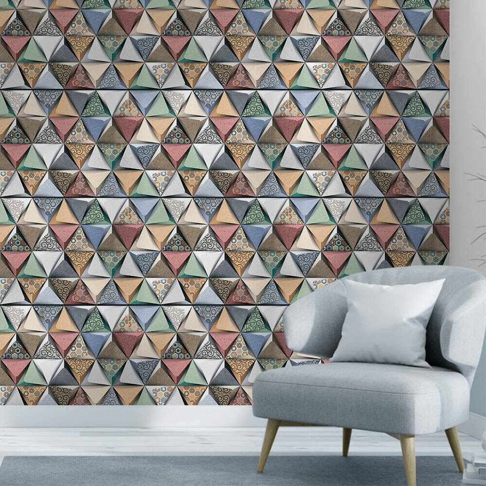 Papel de Parede Textura Mármore Triângulos Coloridos-60x300cm ...