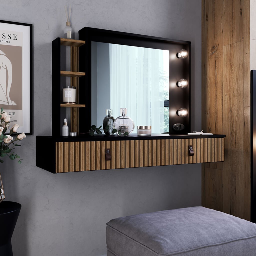 Penteadeira Suspensa com Duas Gavetas Preto e Brise | MadeiraMadeira