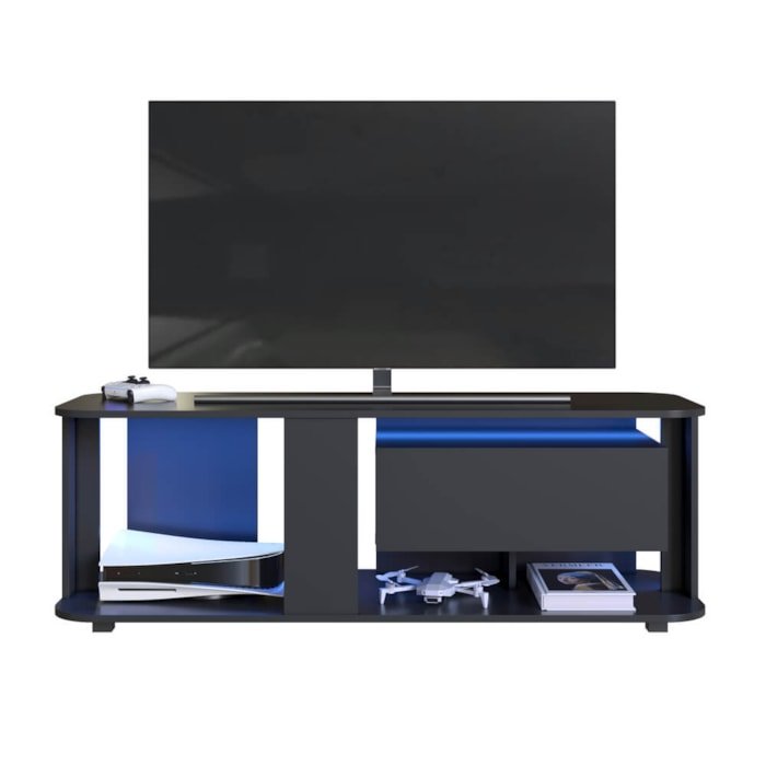 Rack Moderno com Led 01 Gaveta 136cm Preto Proddy | MadeiraMadeira