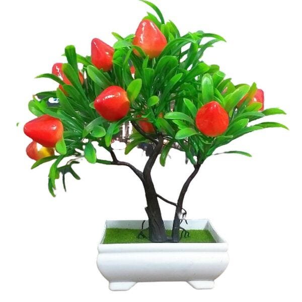Bonsai Artificial Etéreo Elétron Fruta Morango Vaso Branco | MadeiraMadeira