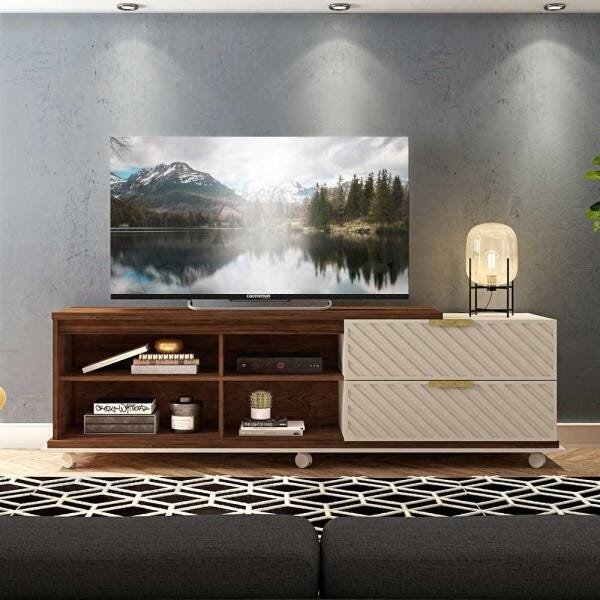 Rack para TV Sala Bancada Havana Off White Harmony Caemmun | MadeiraMadeira