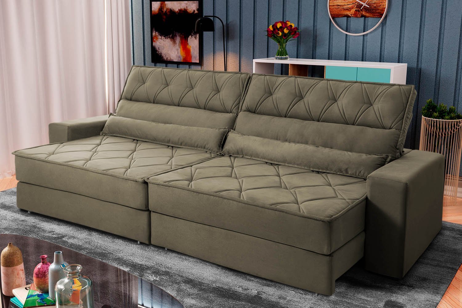 Sofá Retrátil Reclinável 230cm Albany Suede Velut com Molas Ensacadas ...