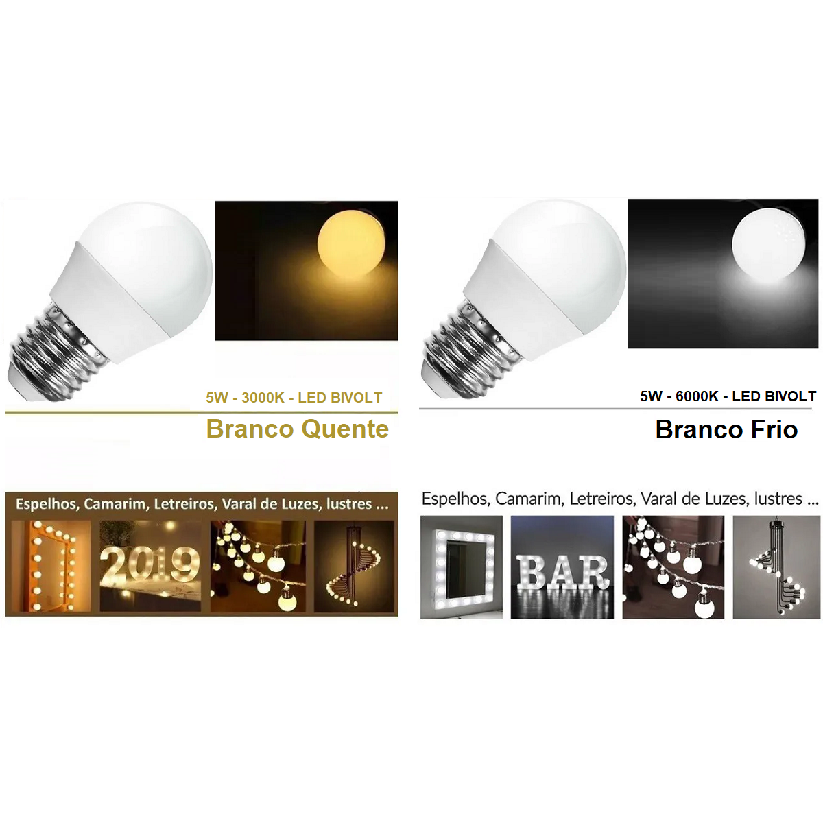 KIT 2 Lâmpadas Bulbo LED 9w 6000k Branco Frio E27 Lustre | MadeiraMadeira