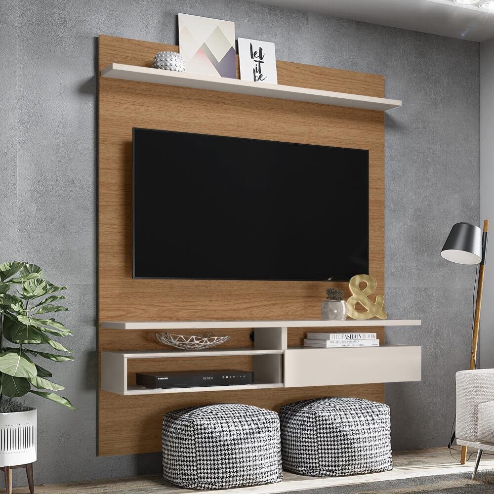 Rack com Painel Suspenso Sirius para TV de até 55 - Natural/Off White ...