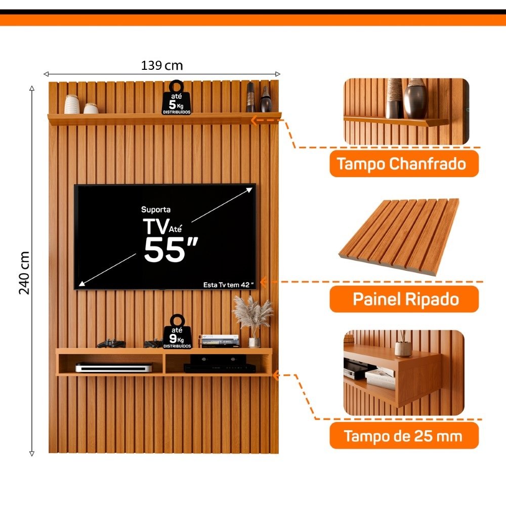 Painel Ripado para Tv até 55 Polegadas Intense com Nicho 139cm ...