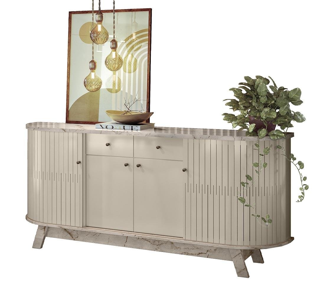 Buffet Mônaco Tampo e Base Curvos Calacata Off White Madetec ...