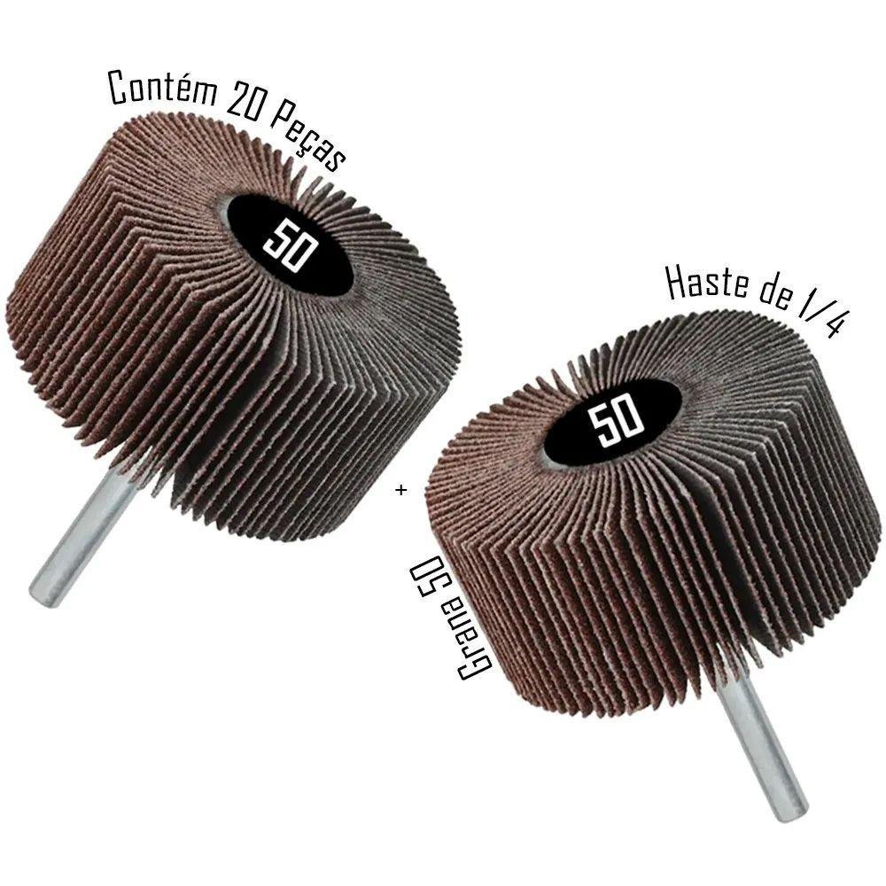 Lixa Rotativa Med. 50 X 25mm Haste 1/4 - Grana 50 - 20 Pçs | MadeiraMadeira