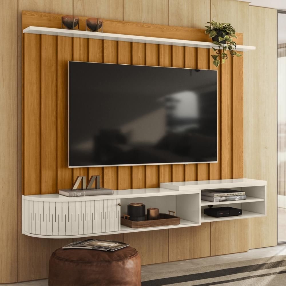 Painel Bancada Suspensa 1 Porta Tvs até 75 Polegadas Ímola - Cinamomo/off White | MadeiraMadeira