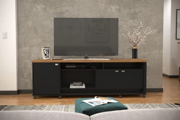 Rack Bancada para TV até 55 Polegadas Dallas Lukaliam: Preto Fosco ...