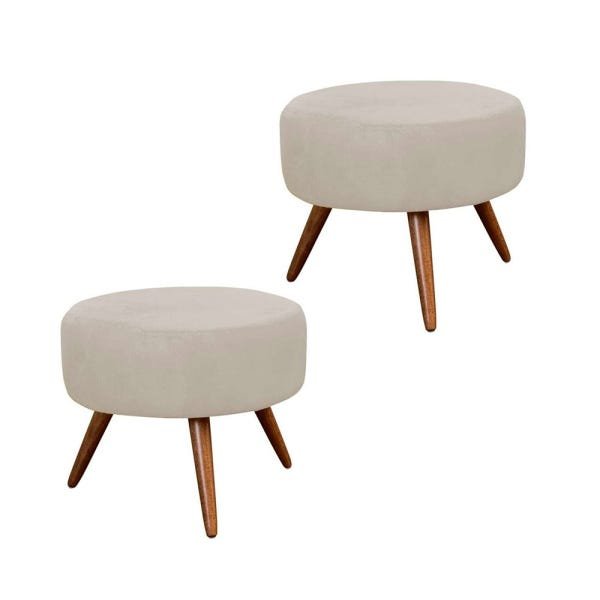 Kit 2 Puffs Banqueta Redondo Classic Suede Bege | MadeiraMadeira