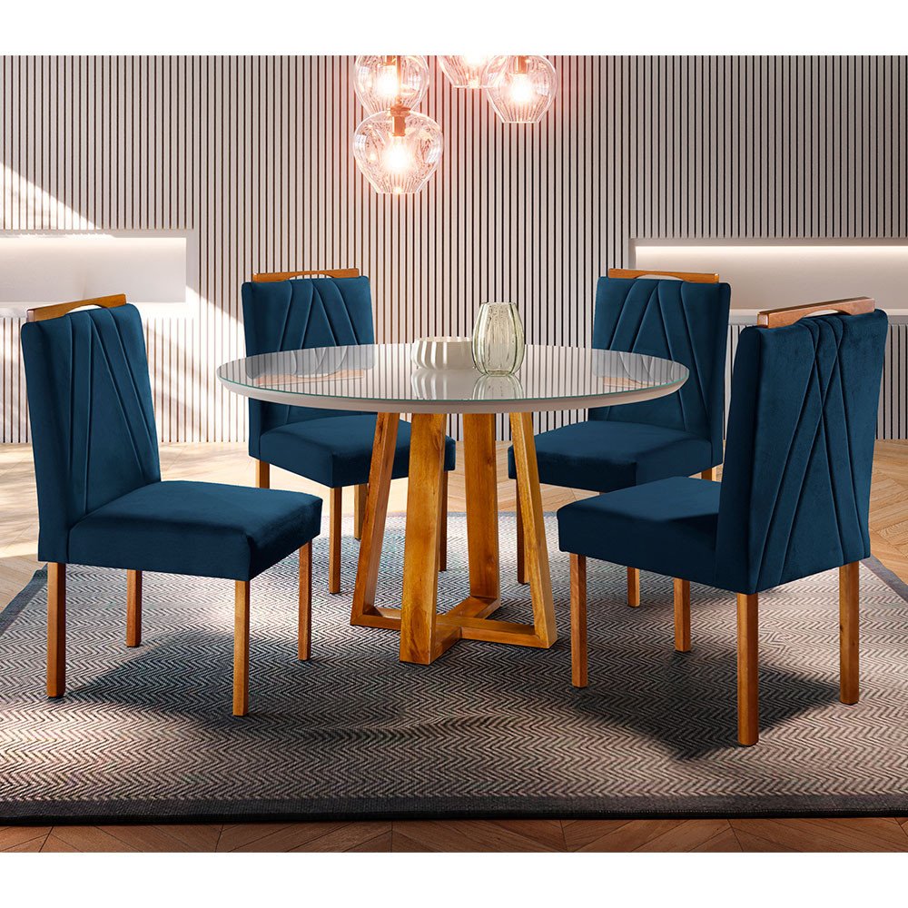 Conjunto Sala de Jantar Natalle 4 Lugares Mesa Redonda 1,2m e 4 ...