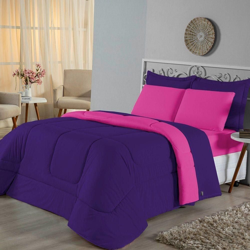 Edredom King Dupla Face Malha 100% Algodão 1 Peça - Roxo-pink ...
