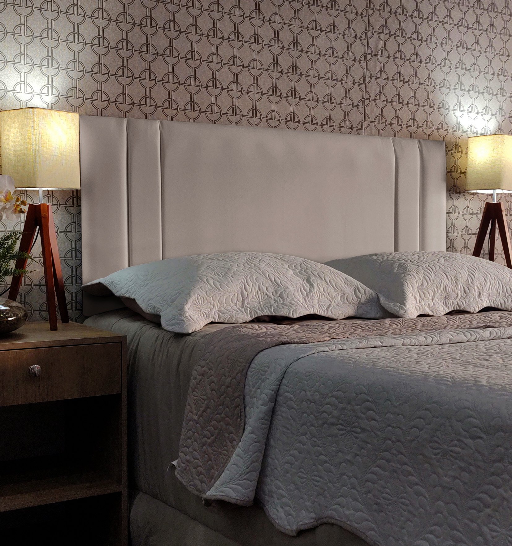 Cabeceira Casal 140 Cama Box Double Siena Bege Suede com Pés Rbl ...