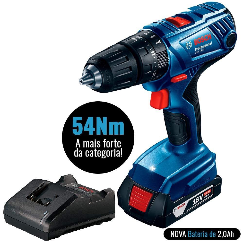 Furadeira e Parafusadeira 18V Impacto GSB 180-LI 54Nm Bateria, Carregador e Maleta BOSCH ...