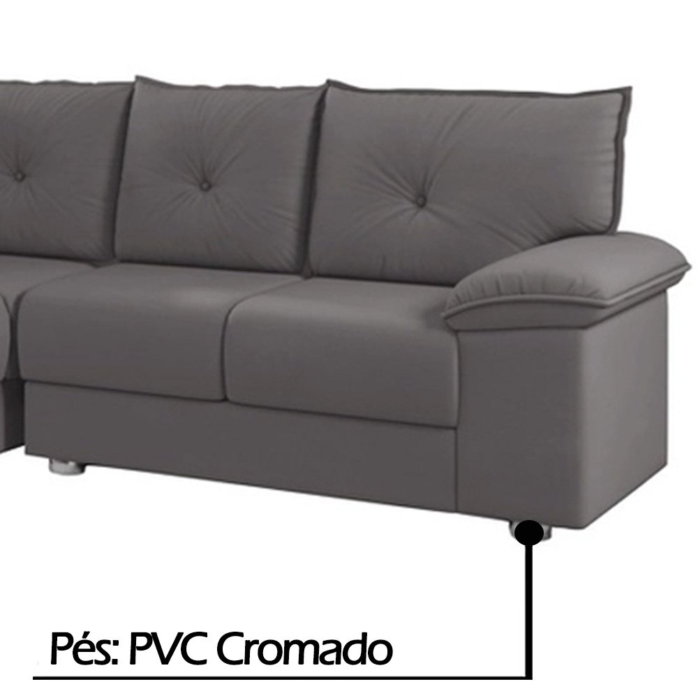 Sofá de Canto 5 Lugares Suede Espanha Luizzi Cinza 200cm x 200cm | MadeiraMadeira