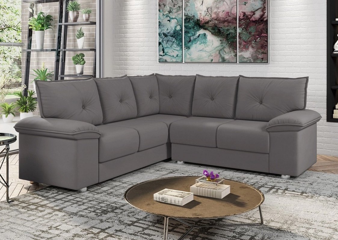 Sofá de Canto 5 Lugares Suede Espanha Luizzi Cinza 200cm x 200cm | MadeiraMadeira