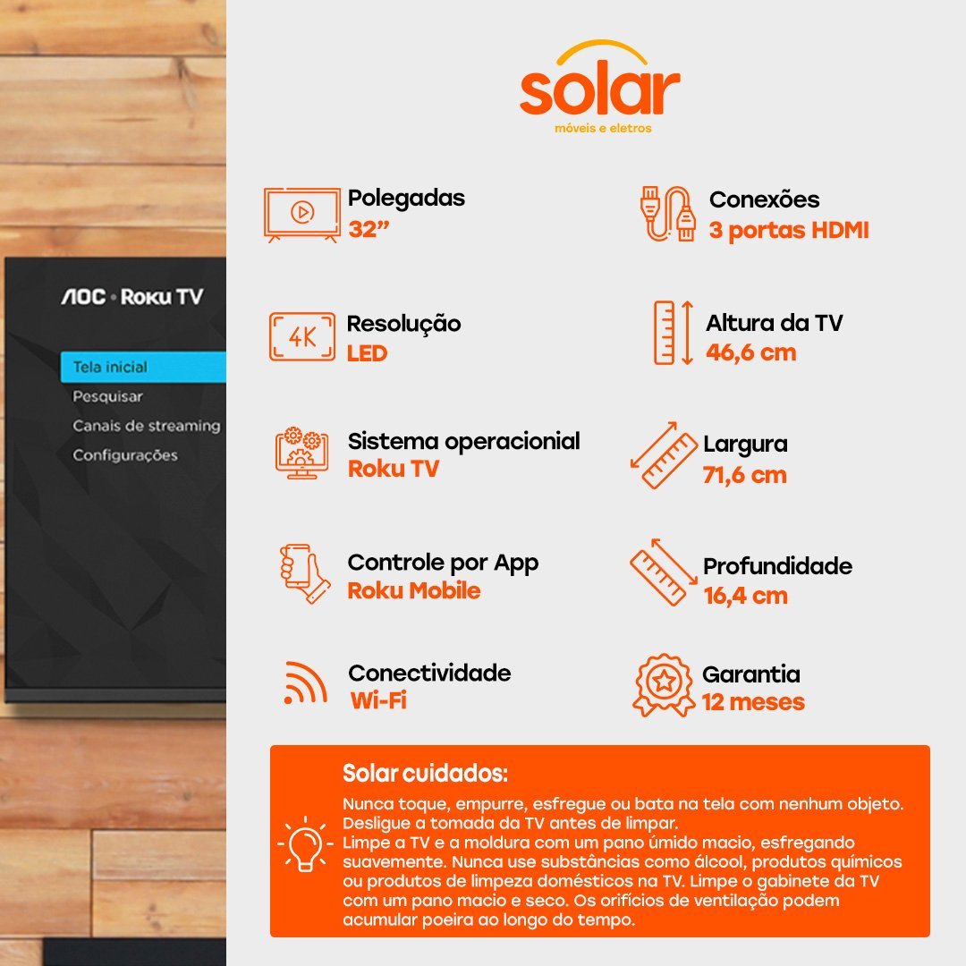 Smart Tv 32" Aoc Roku Tv Hd 32s5135/78g | MadeiraMadeira