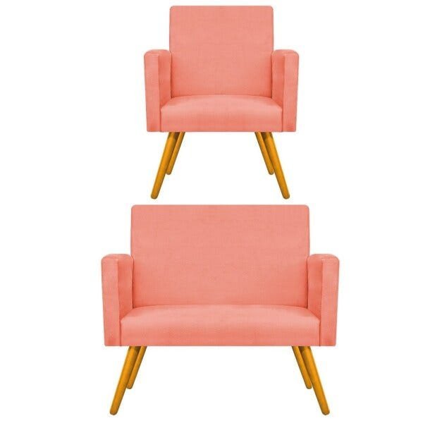 Conjunto Namoradeira Sofá mais Poltrona Cadeira Decorativa Pés Palito ...