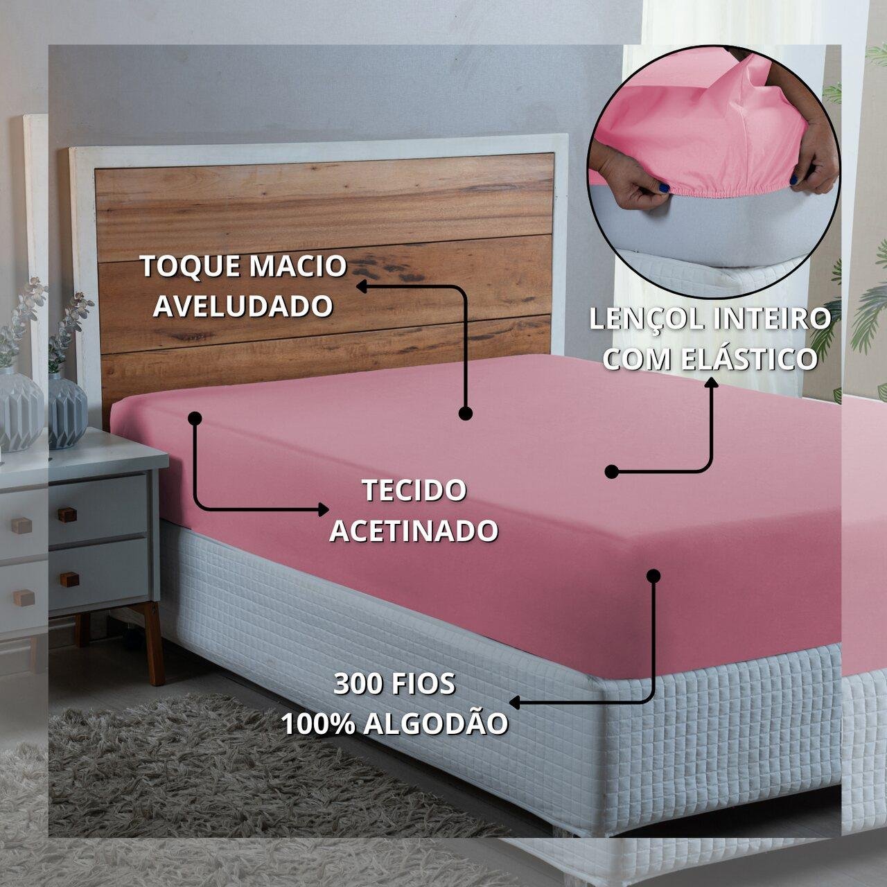 Lençol Queen Size 100% Algodão Percal 300 Fios com Elástico Forro de ...