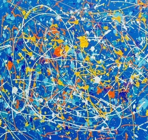 Quadro Abstrato Pronto Para Pendurar - Pollock Azul | MadeiraMadeira