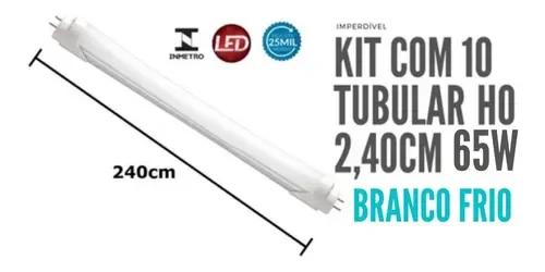 Kit 10 Lampada Led Tubular Ho 65w 2,40cm Branco Frio COR:6500k Branco Frio | MadeiraMadeira