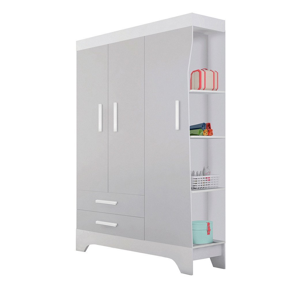 Roupeiro Infantil Theo 3 Portas 2 Gavetas com Nichos Laterais 100 MDF ...