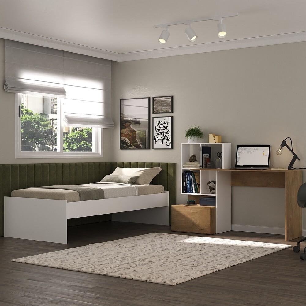 Conjunto Quarto Cama de Solteiro com Escrivaninha Multimóveis MP4124 Branco/Rustic | MadeiraMadeira