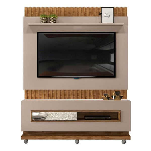 Rack Bancada com Painel para TV até 60 Polegadas Veneza Espelhado D04 Amarula/Carvalho Europeu ...