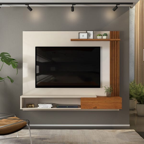 Painel para Tv Até 70 Polegadas San Diego D04 Creme/Telha | MadeiraMadeira