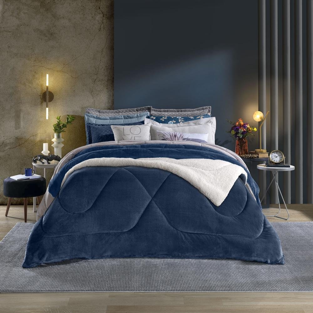 Edredom Plush Sherpa Liso King Cor:Mariner | MadeiraMadeira