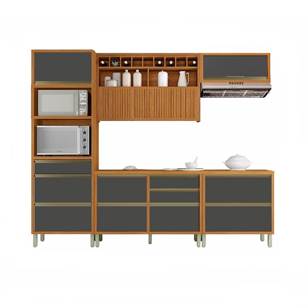 Cozinha Modulada 5 Peças Ripado Nesher Mdf Baronesa - Freijó / Grafite ...