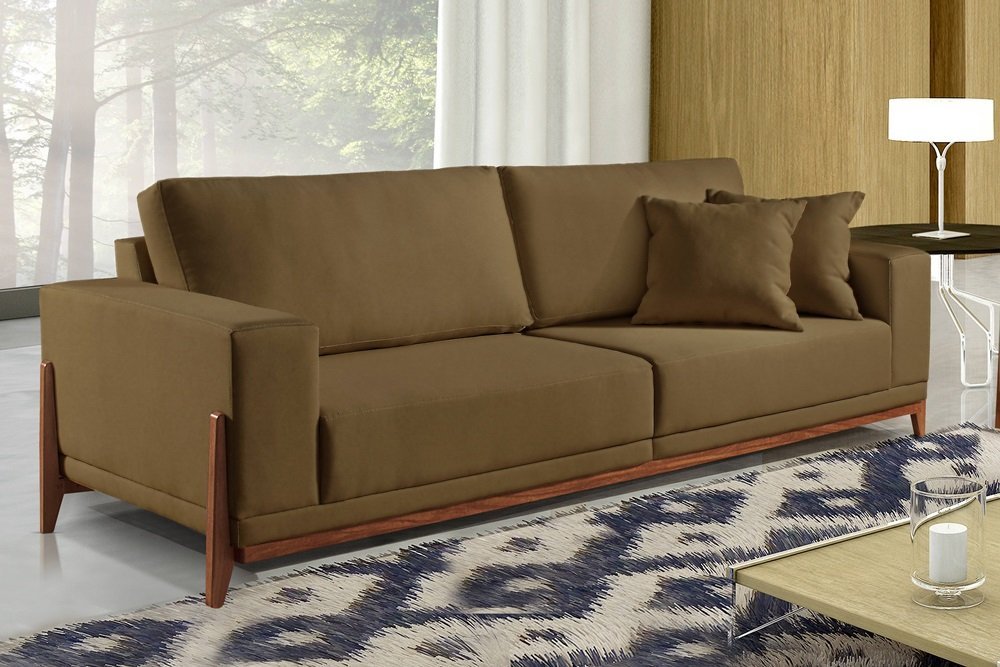Sofá Fixo Bellagio Liso Suede Bege Escuro 3 Tam 1,90m | MadeiraMadeira