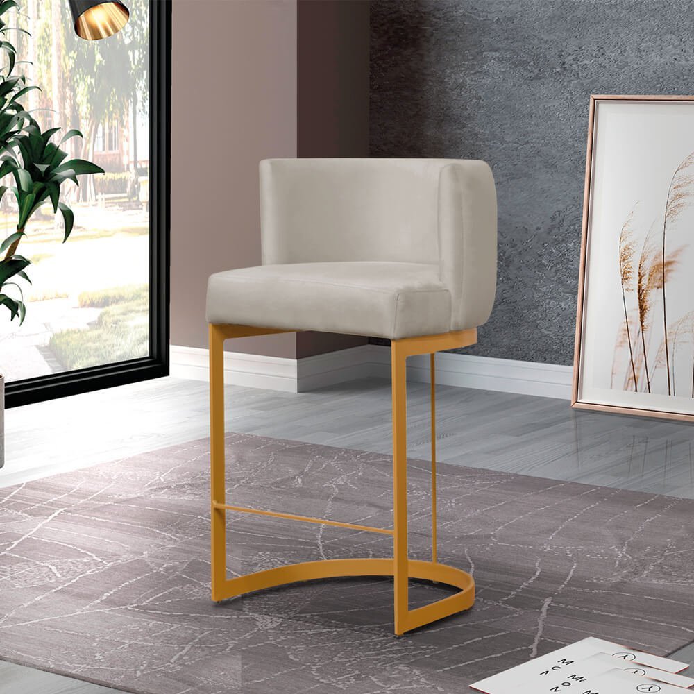 Banqueta Decorativa Paris Luxo Base Dourada Assento Veludo Bege Folk ...