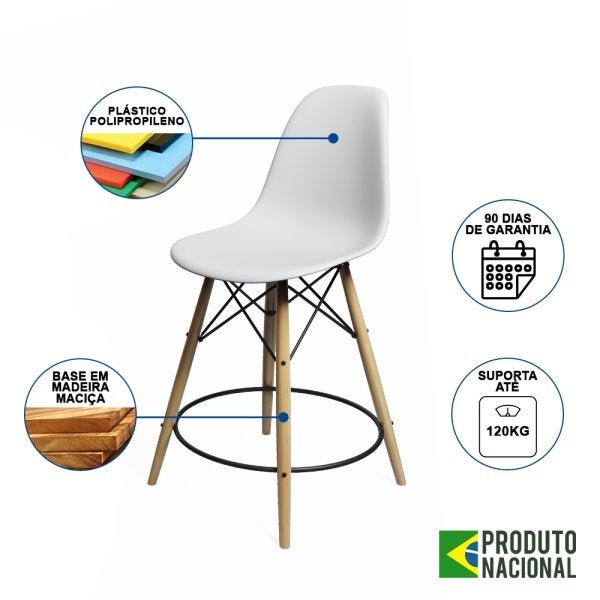 Kit 3 Banquetas Eames Eiffel de Madeira Assento Branco | MadeiraMadeira