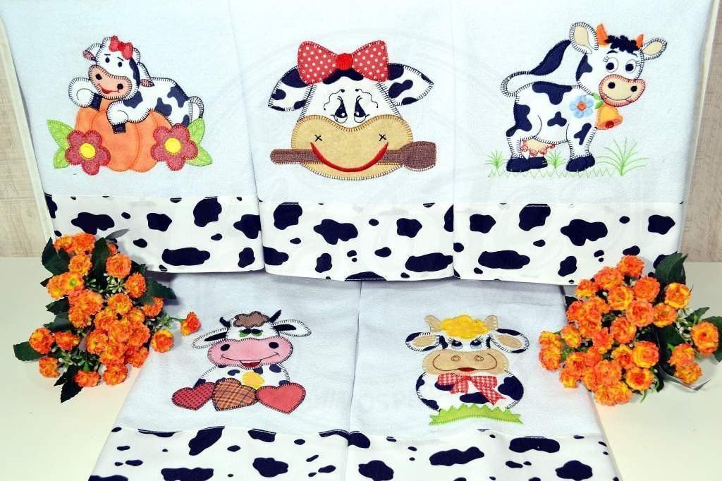 Kit Pano de Prato em Patchwork com 5 pçs - Vaquinha Fofa Arte & Tear ...