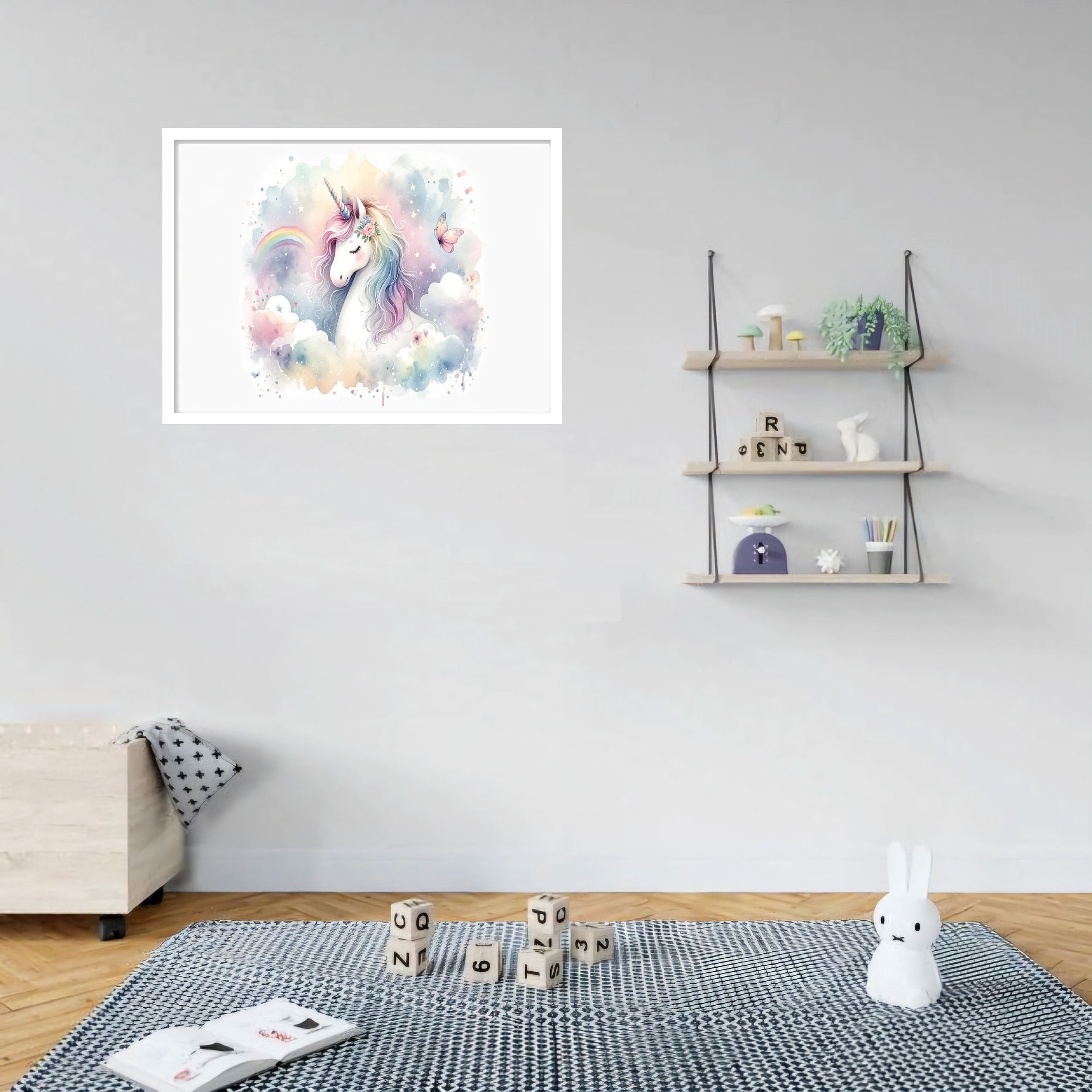 Quadro Decorativo Unicórnio Arco-íris - 50x70cm:moldura Branca ...