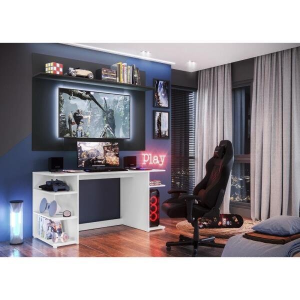 Mesa Gamer com Painel Tv 55 Polegadas e Prateleira Guilda Plus ...